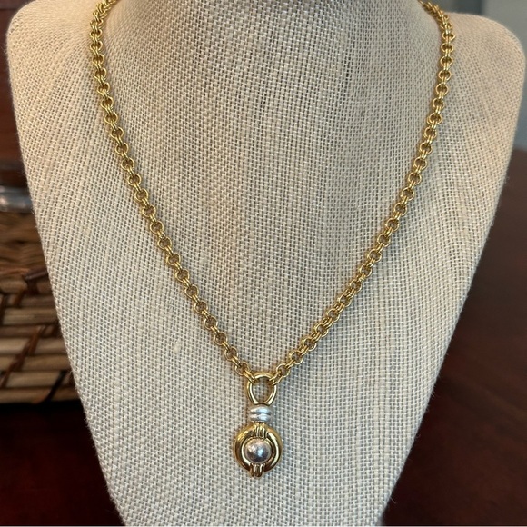 Vintage | Jewelry | Vintage 8s Gold Rope Rolo Chain Pendant Faux Pearl ...